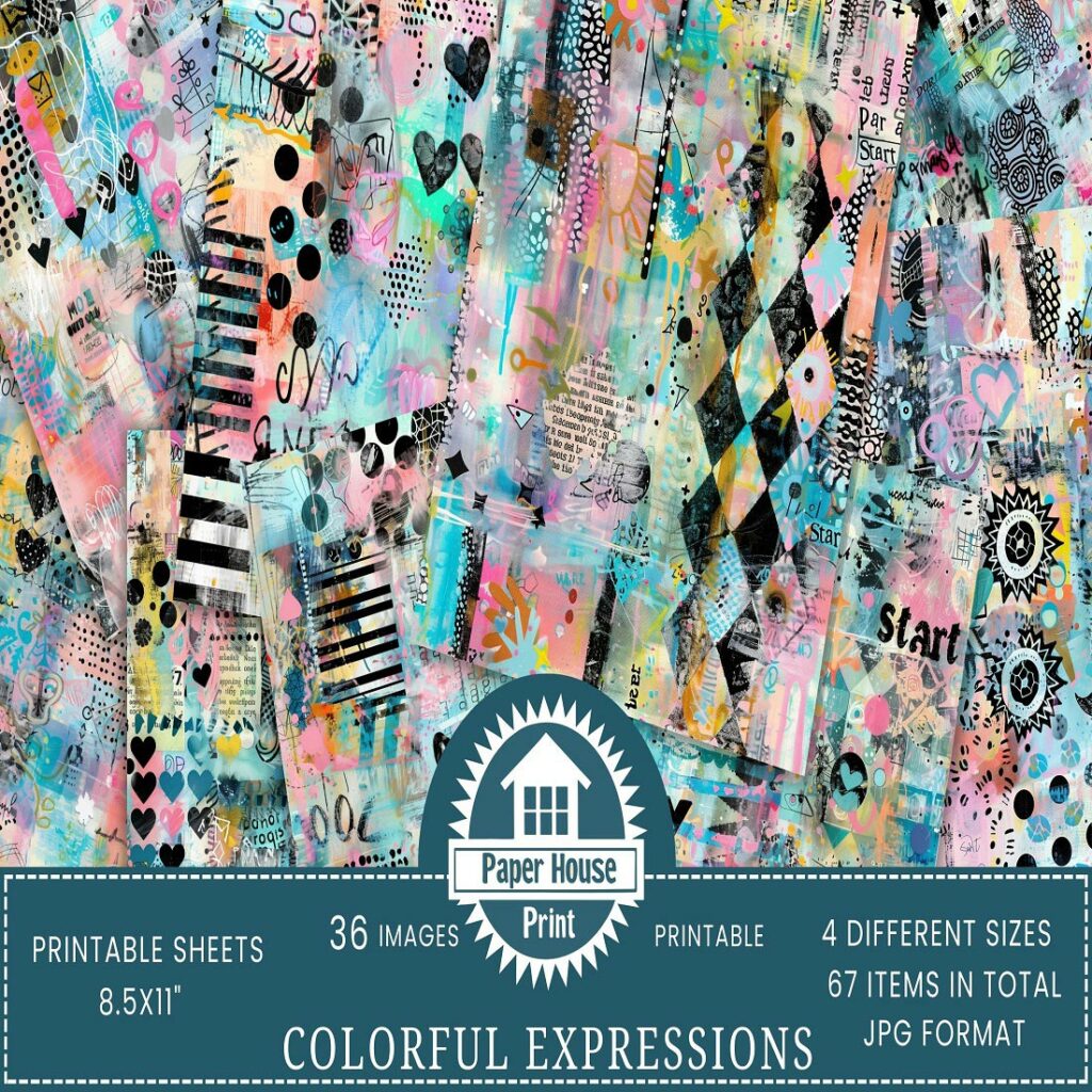 Colorful Mixed Media Collage Background Papers - MasterBundles