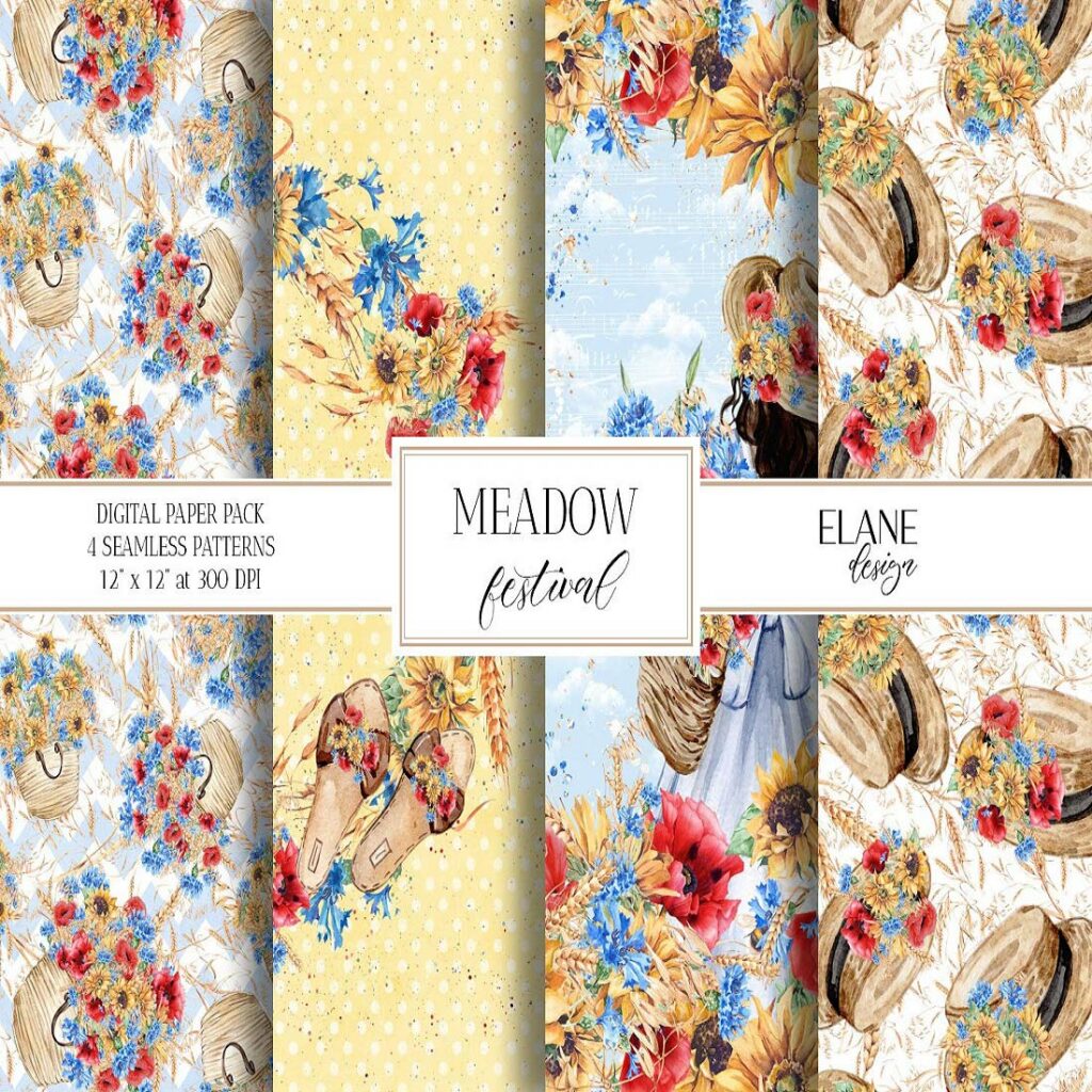 Meadow Flowers Digital Paper, Wild Flowers Seamless Designs - MasterBundles