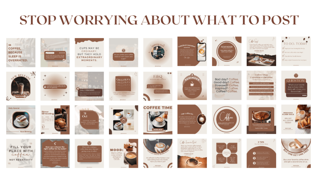 75 Coffee Shop Instagram Posts - Social Media Canva Template For Cafe ...