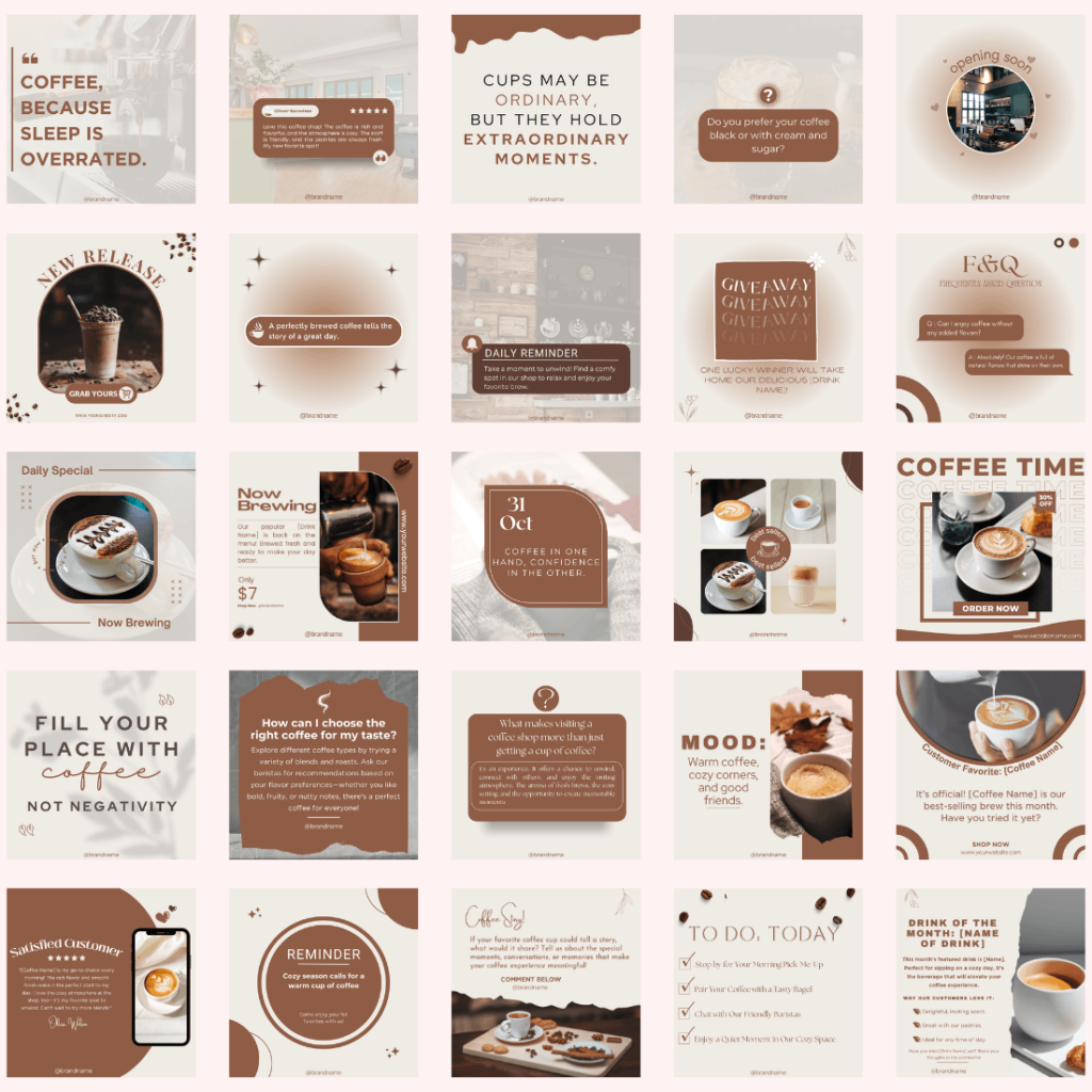 75 Coffee Shop Instagram Posts - Social Media Canva Template For Cafe ...
