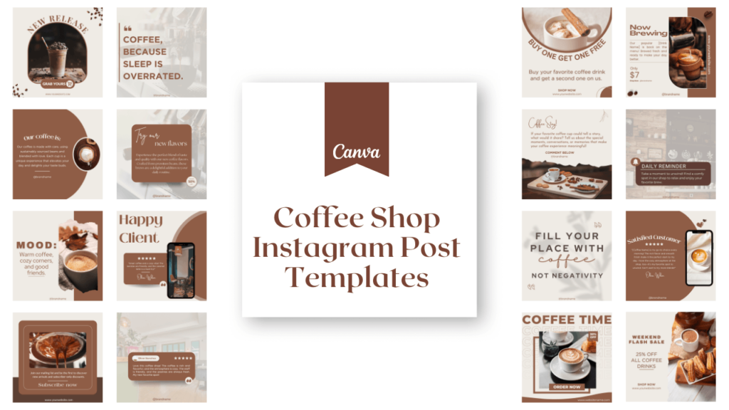 75 Coffee Shop Instagram Posts - Social Media Canva Template For Cafe ...