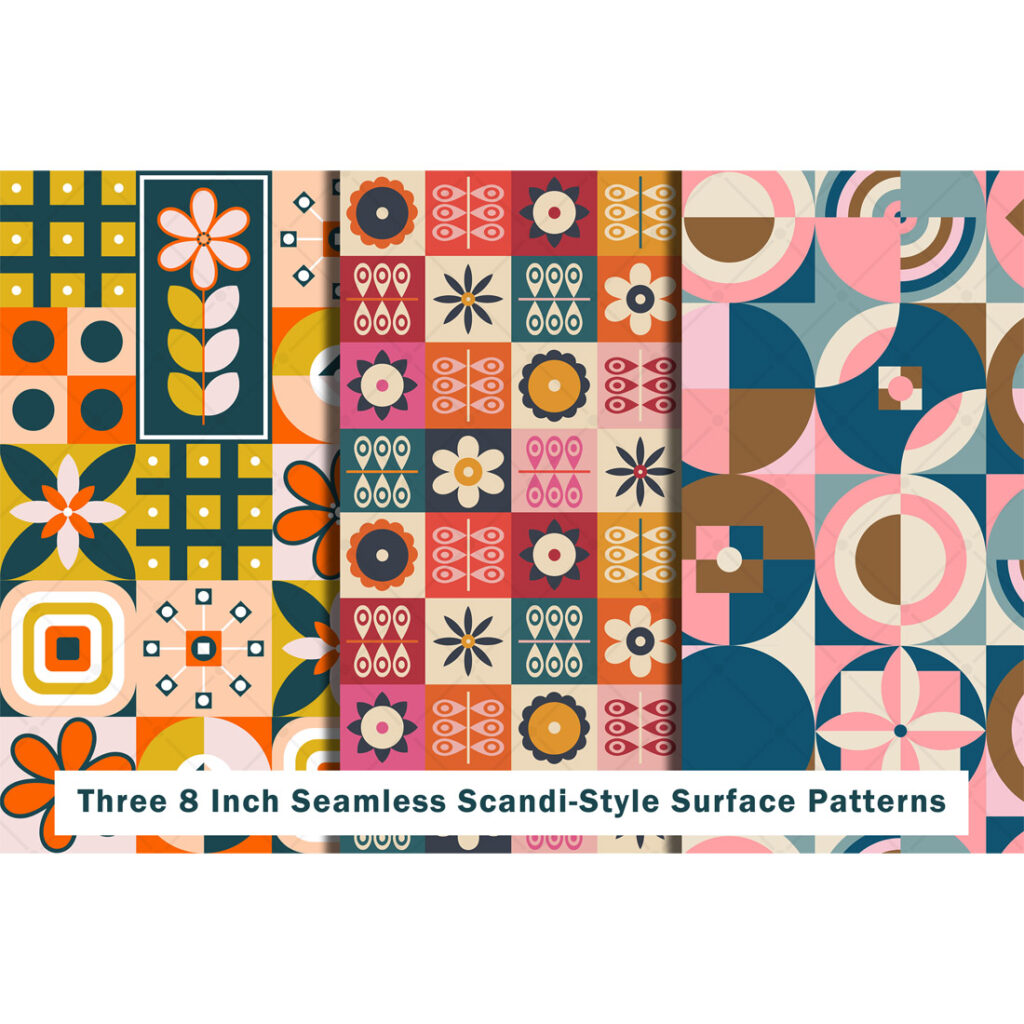 Three 8" Scandi-Style Seamless Patterns - MasterBundles