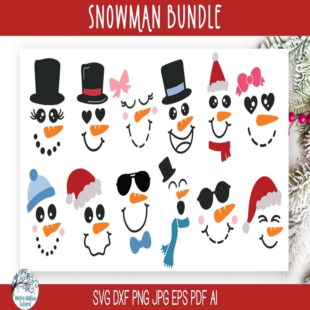 Snowman Face Bundle SVG Winter Christmas Designs - MasterBundles