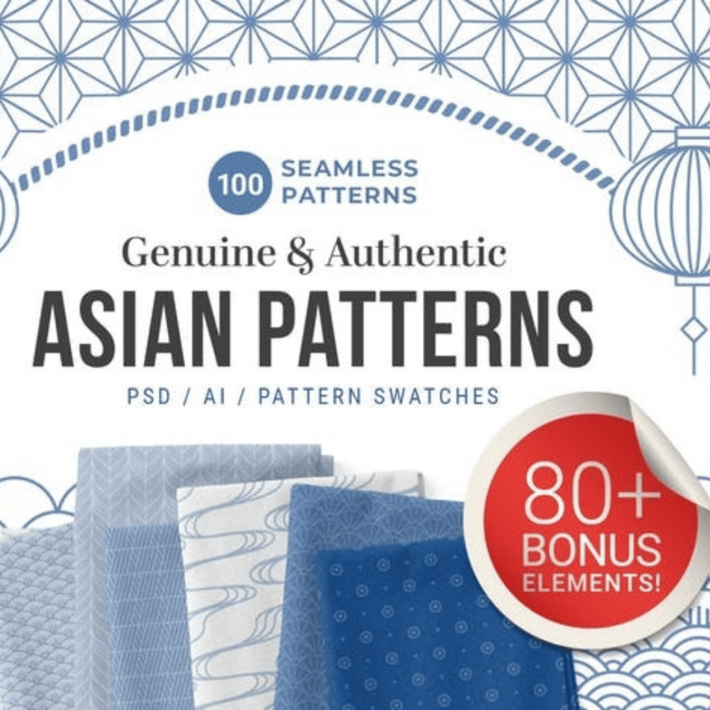 100 Asian Patterns, Genuine Authentic + 80 BONUS ELEMENTS - MasterBundles