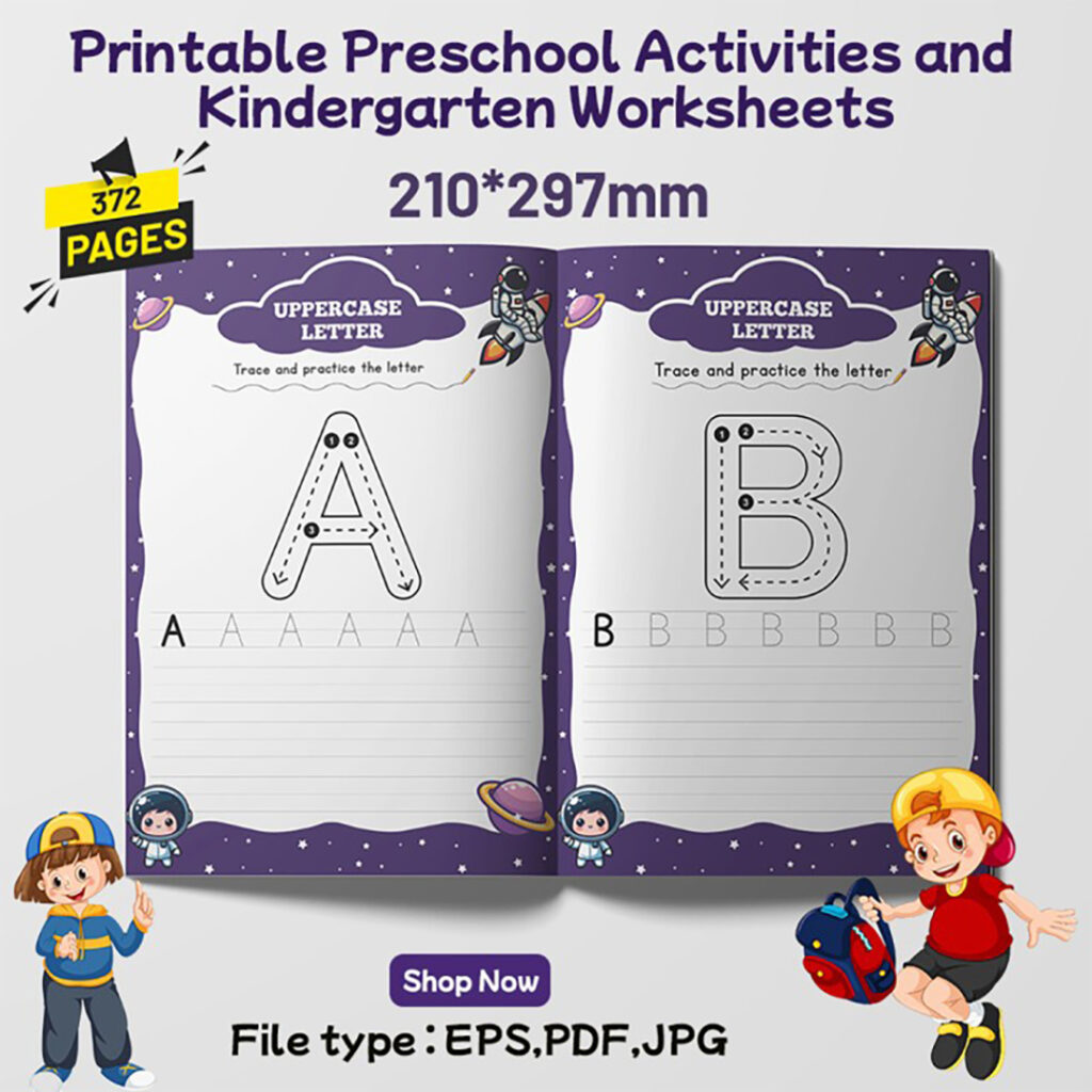 A to Z Alphabets Words Tracing Worksheets Coloring Page V.2 - MasterBundles