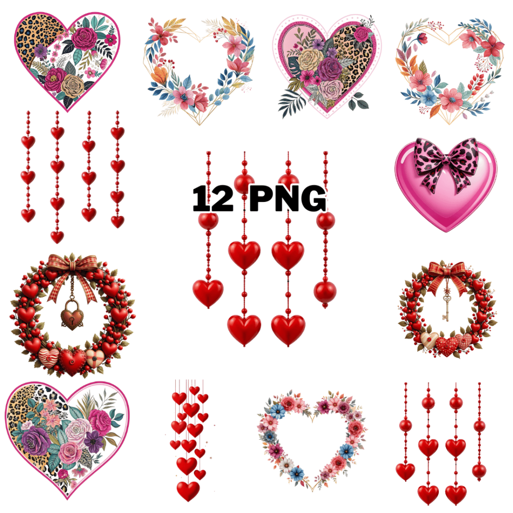Watercolor Romantic Heart Sublimation Clipart Bundle - MasterBundles