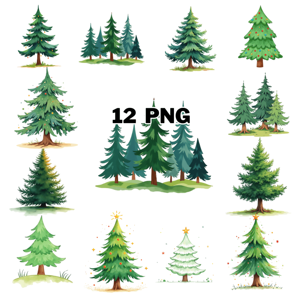 Watercolor Evergreen Sublimation Clipart Bundle - MasterBundles