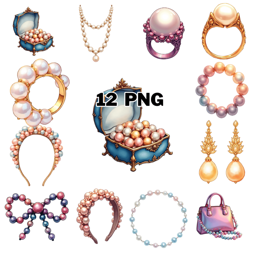 Watercolor Pearl Jewelry Sublimation Clipart Bundle - MasterBundles