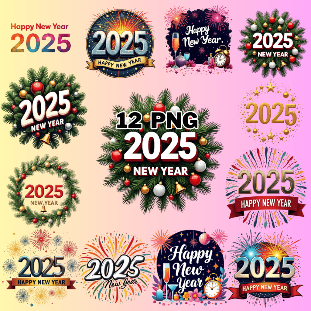 Happy New Year 2025 Sublimation Clipart Bundle - MasterBundles