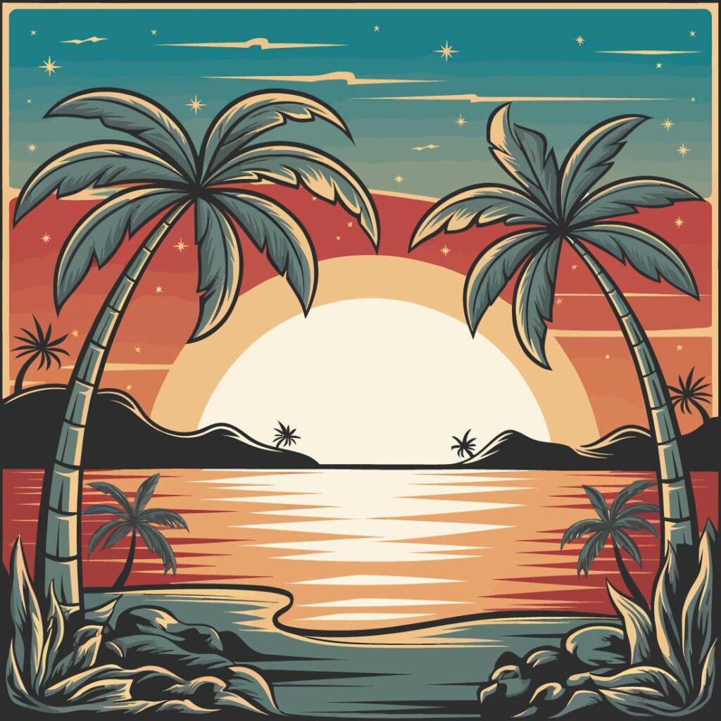 7 Sunset Palm Trees Framing a Radiant Sunset design bundle - MasterBundles