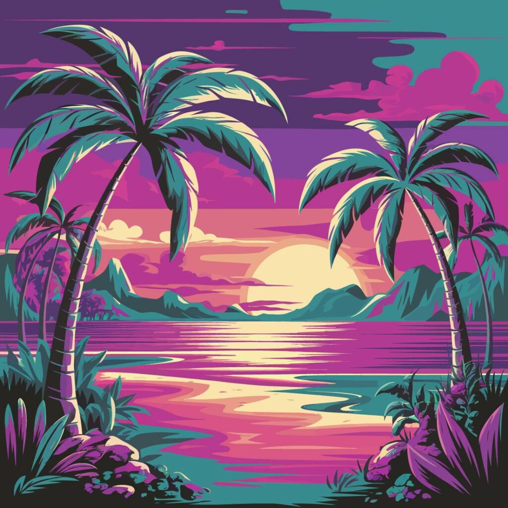 7 Sunset Palm Trees Framing a Radiant Sunset design bundle - MasterBundles