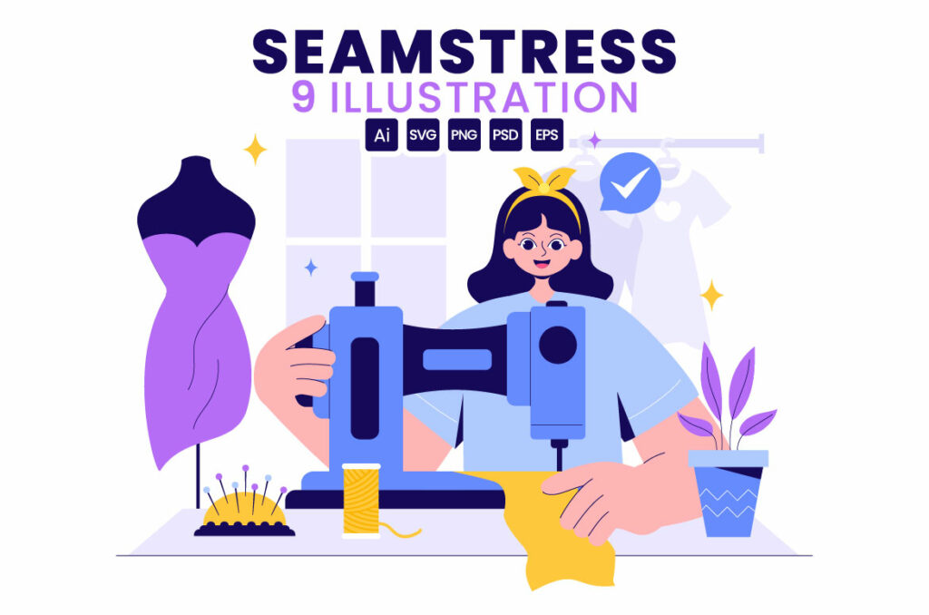 9 Seamstress at Work Illustration - MasterBundles
