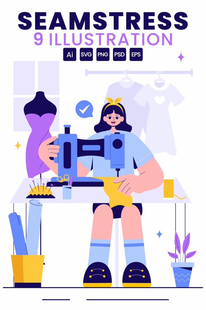 9 Seamstress at Work Illustration - MasterBundles