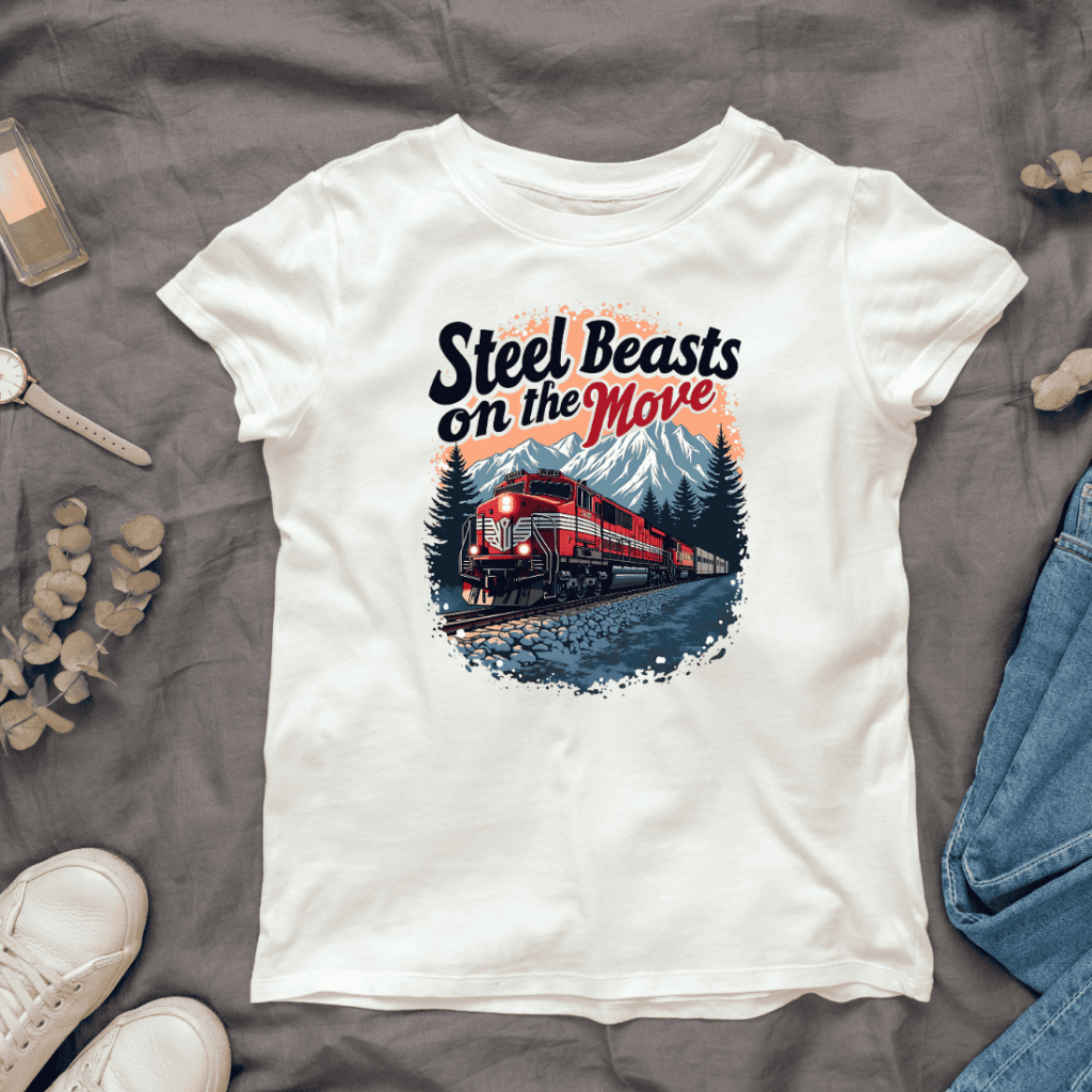 Red Freight Train Passing Through Mountains T-Shirt Design Bundle ...