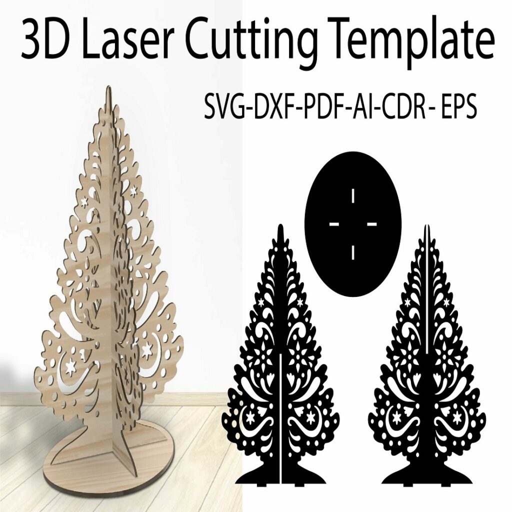3D Christmas Tree SVG Laser Cutting Template Vector EPS, CDR ...