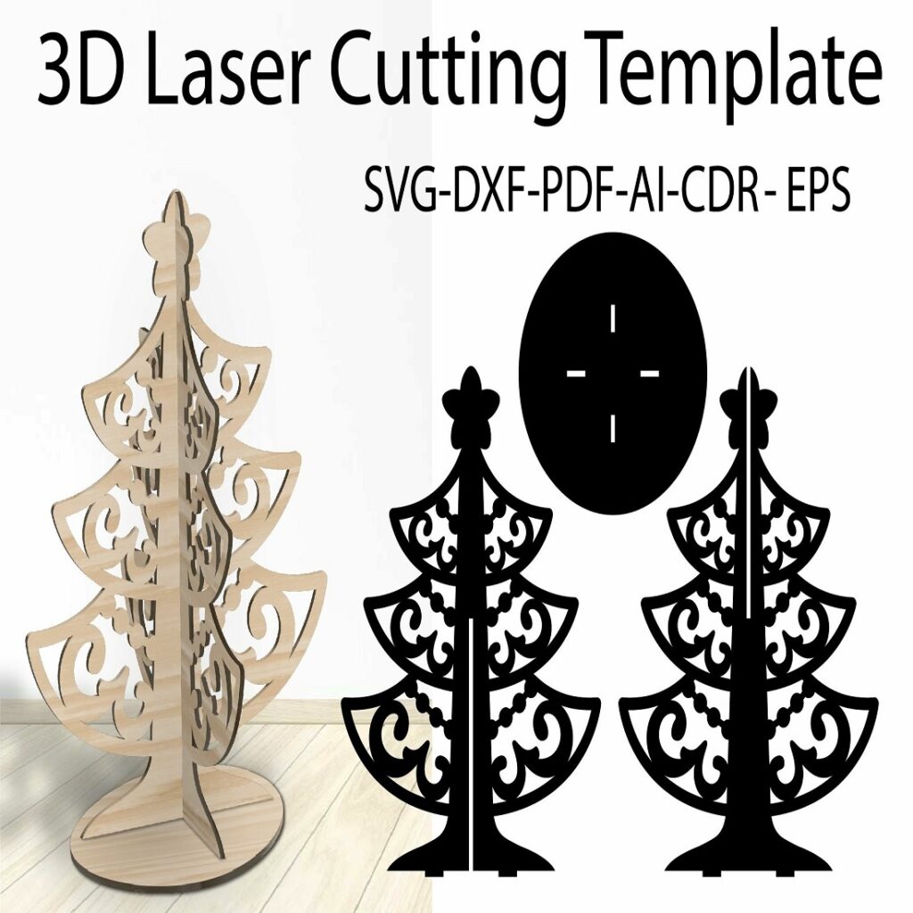3D Christmas Tree SVG Laser Cutting Template Vector EPS, CDR ...