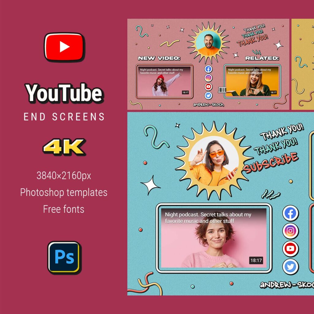 Colorful YouTube End Screens - MasterBundles