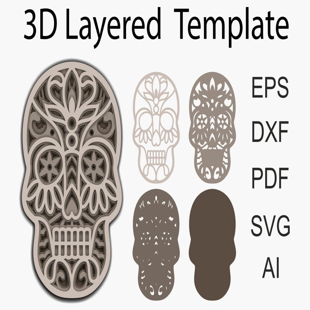 3d Layered Sugar Skull SVG Template Halloween Multilayer - MasterBundles