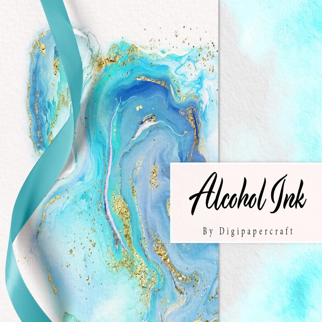 Gold foil alcohol ink, Alcohol Ink Digital Paper, Marbled - MasterBundles