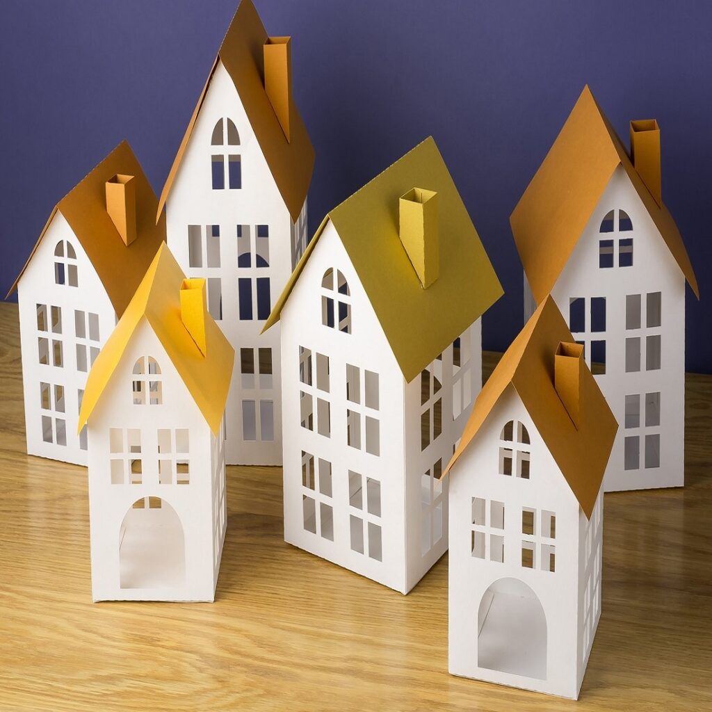 3D Paper House SVG, Paper Village Template, Christmas - MasterBundles
