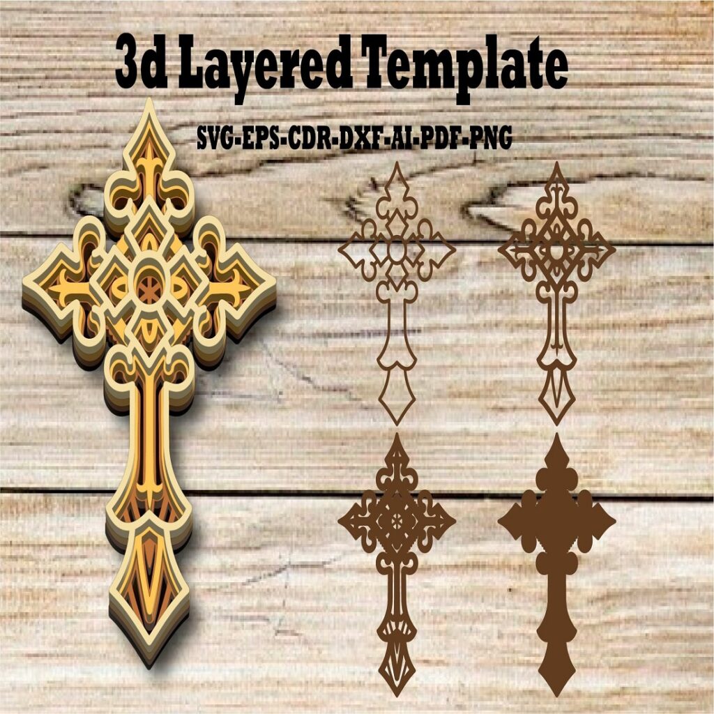 3d Layered Christian Cross SVG EPS Template For Laser, Paper ...