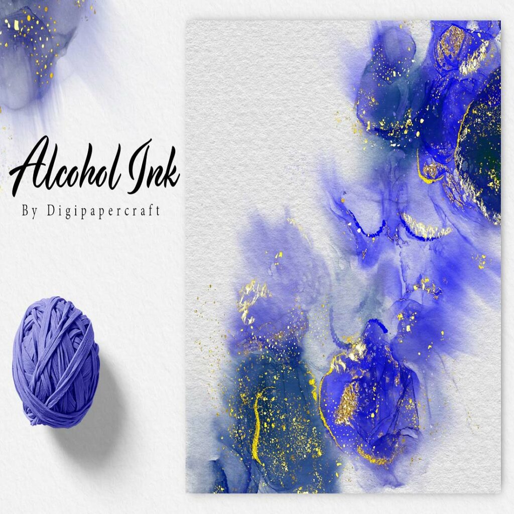 Blue and Gold Alcohol Ink Paper, Alcohol Ink Digital Borders ...