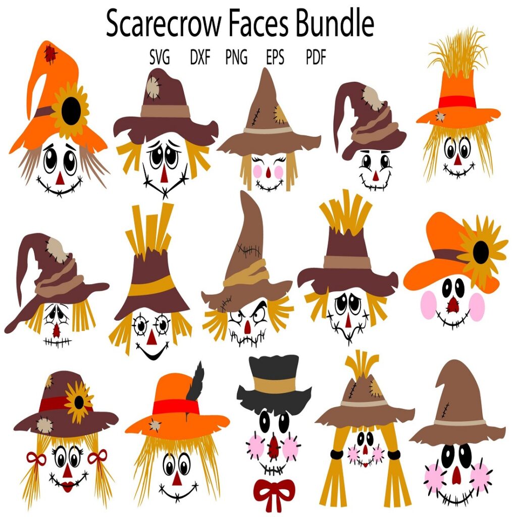 Scarecrow Faces Bundle, Halloween SVG, Scarecrow Sublimation ...