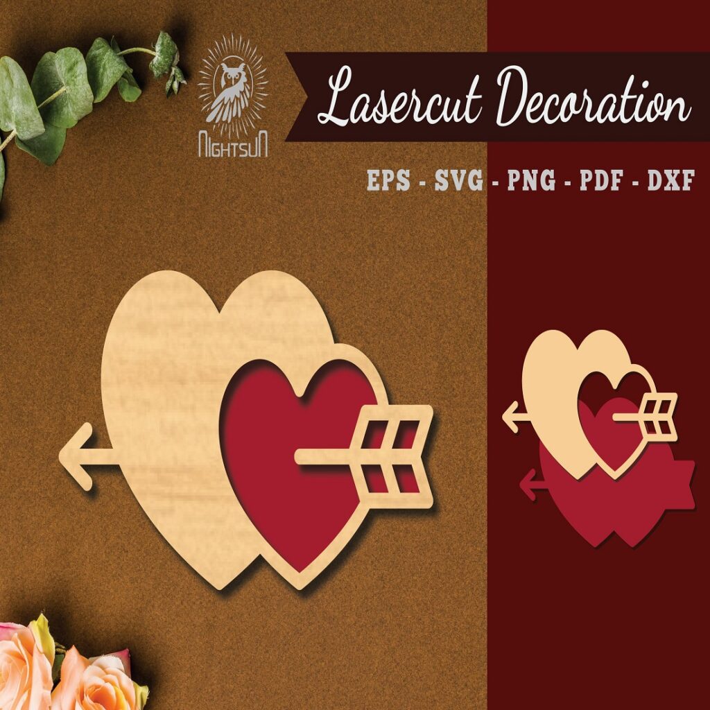 Heart Arrow Laser Cut Decoration - MasterBundles