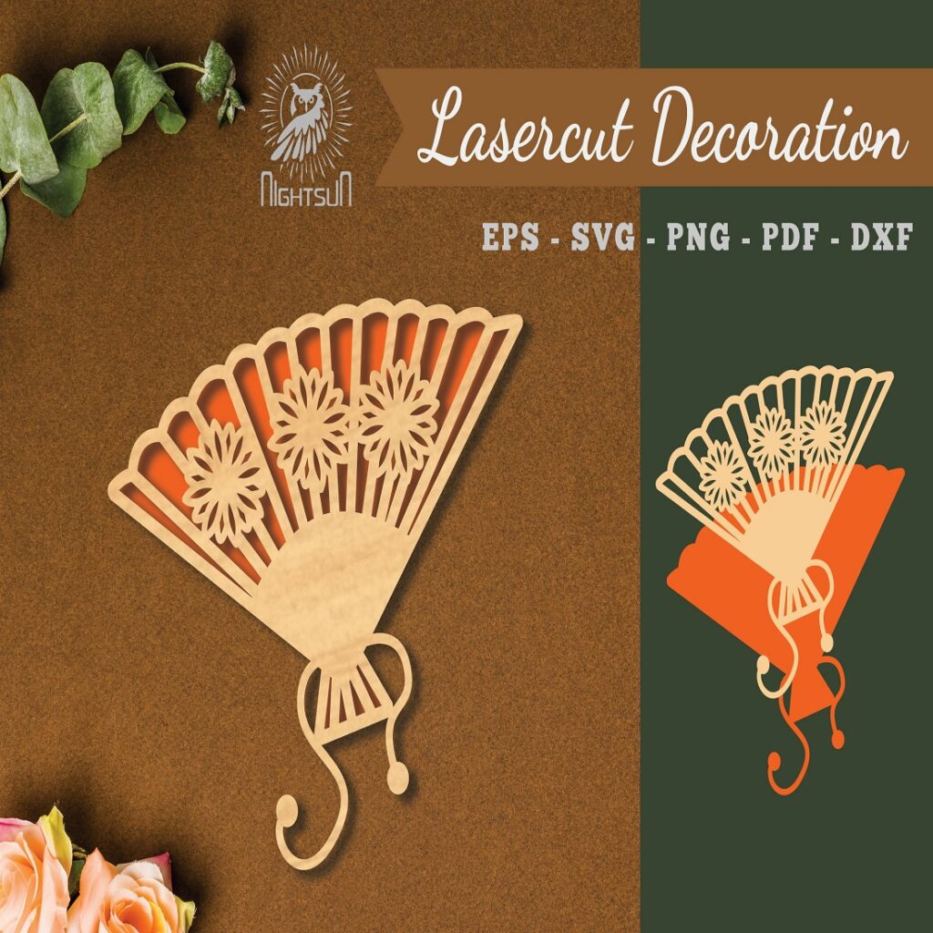 Flowers Hand Fan Laser Cut Decoration - MasterBundles