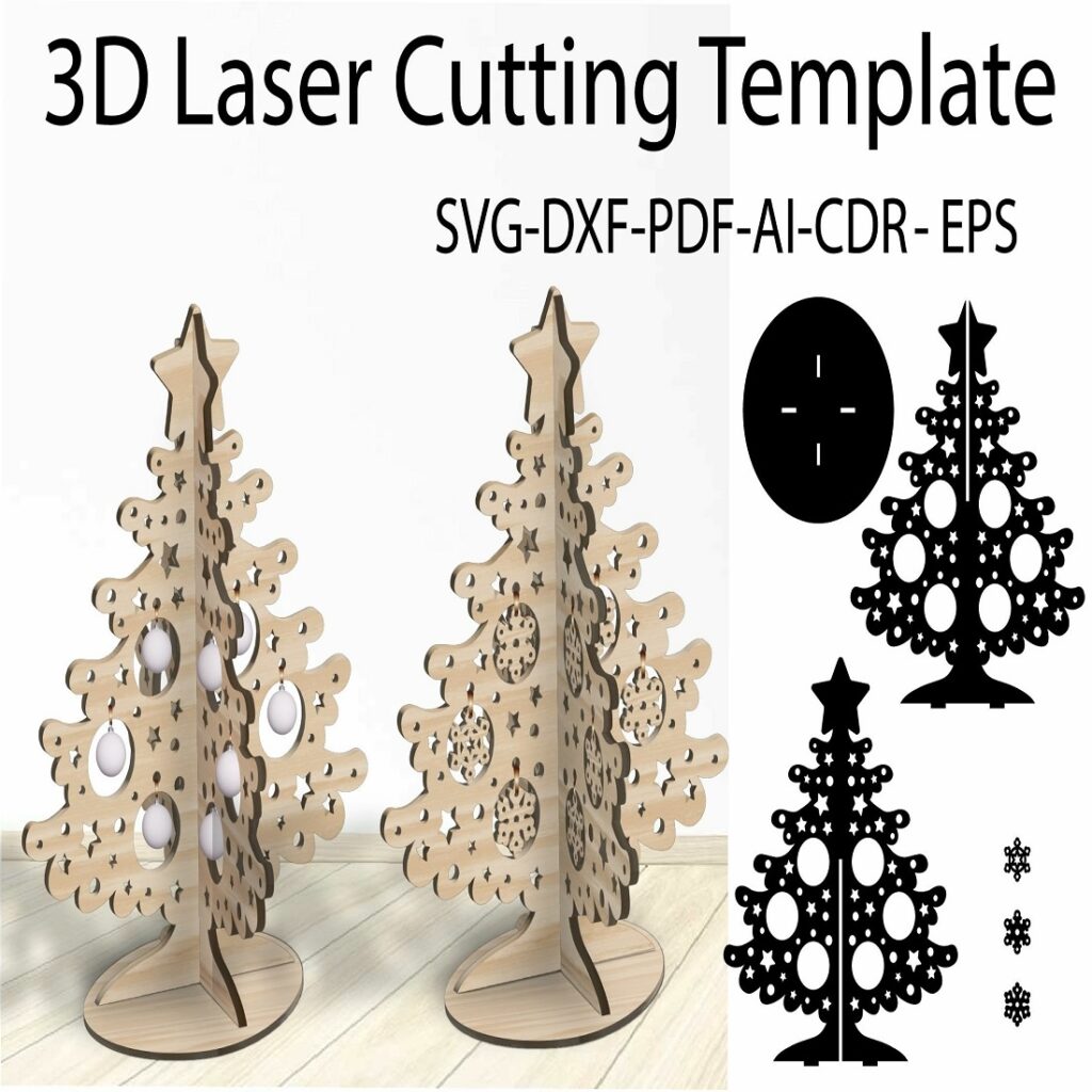 3D Christmas Tree SVG Laser Cutting Template Vector EPS, CDR ...