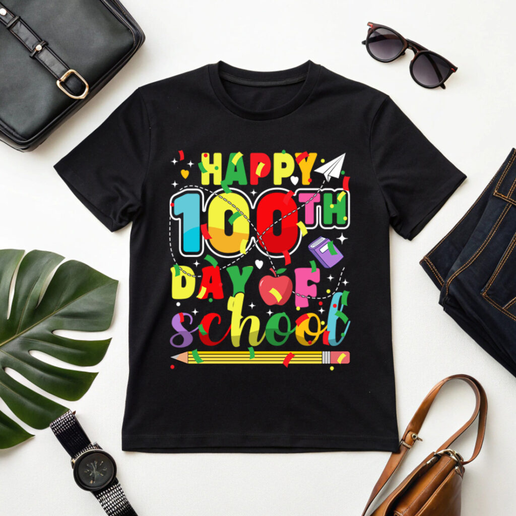 Colorful happy 100th day of school celebration design for teachers and ...