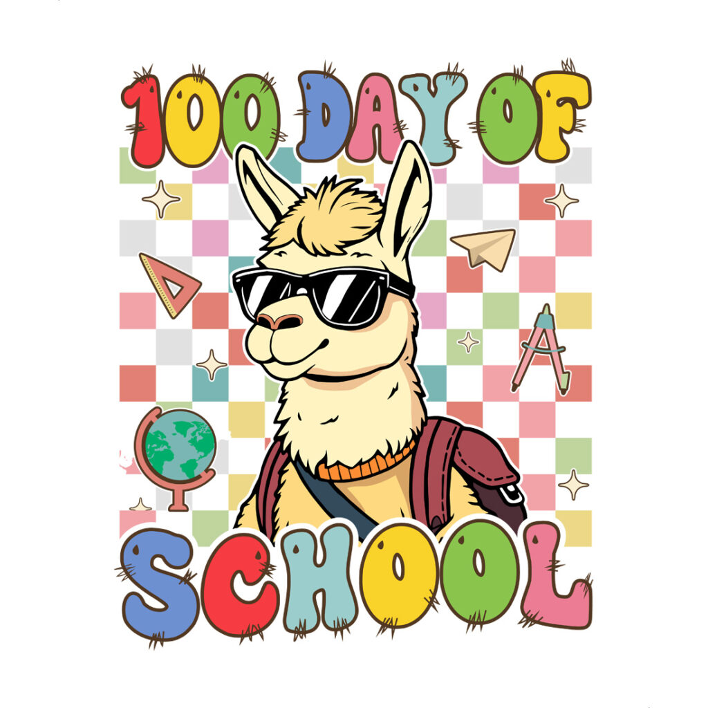 Colorful School Theme Llama Illustration for T-Shirts and Merchandise ...