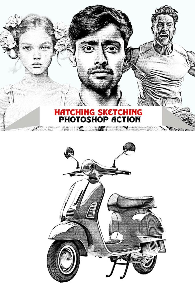 Hatching Sketching Photoshop Action - MasterBundles