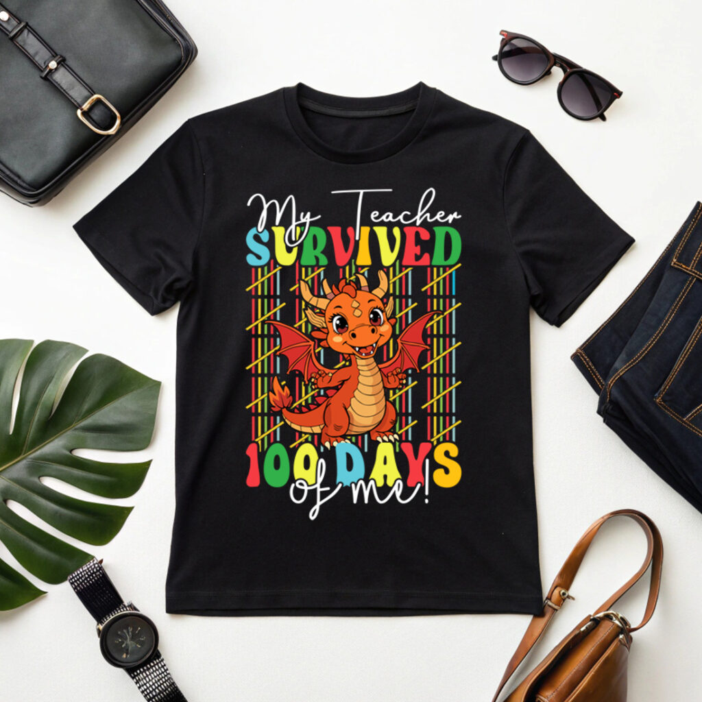Cute dragon 100 days of school teacher appreciation t-shirt design ...