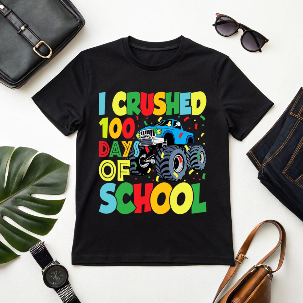 fun monster truck 100 days of school celebration design for kids' t ...
