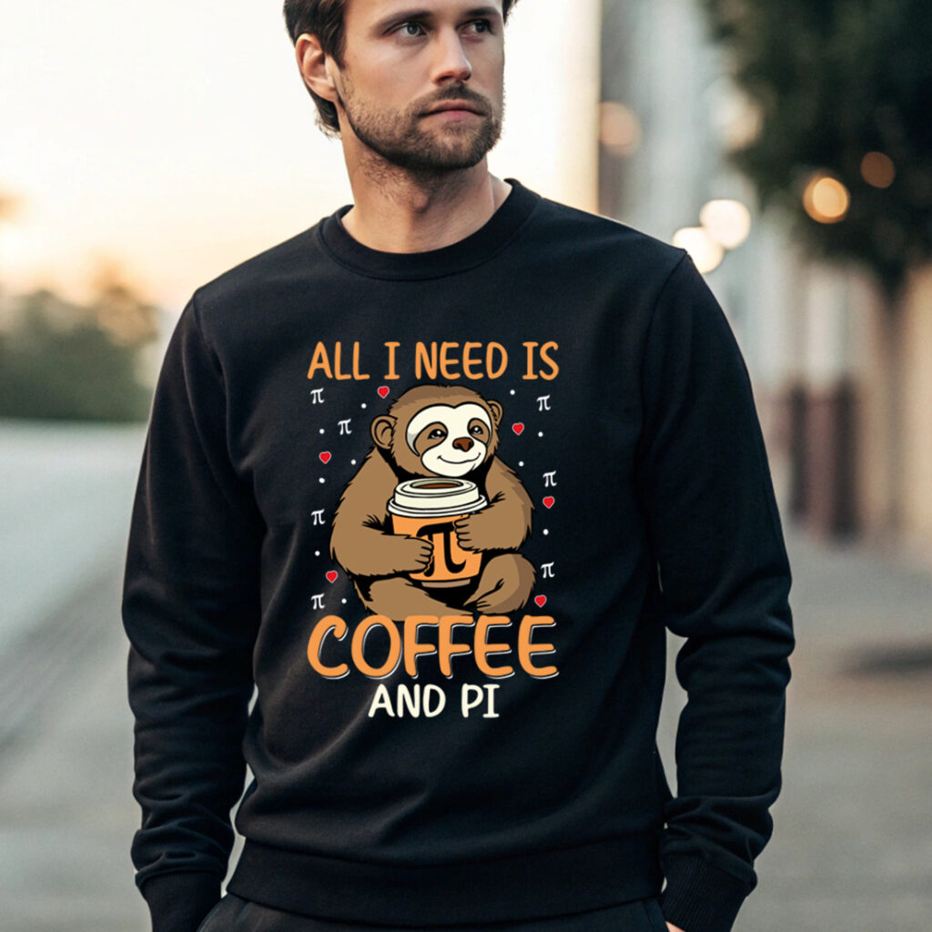 Funny Sloth Illustration Drinking Coffee with Pi Symbol - Quirky ...