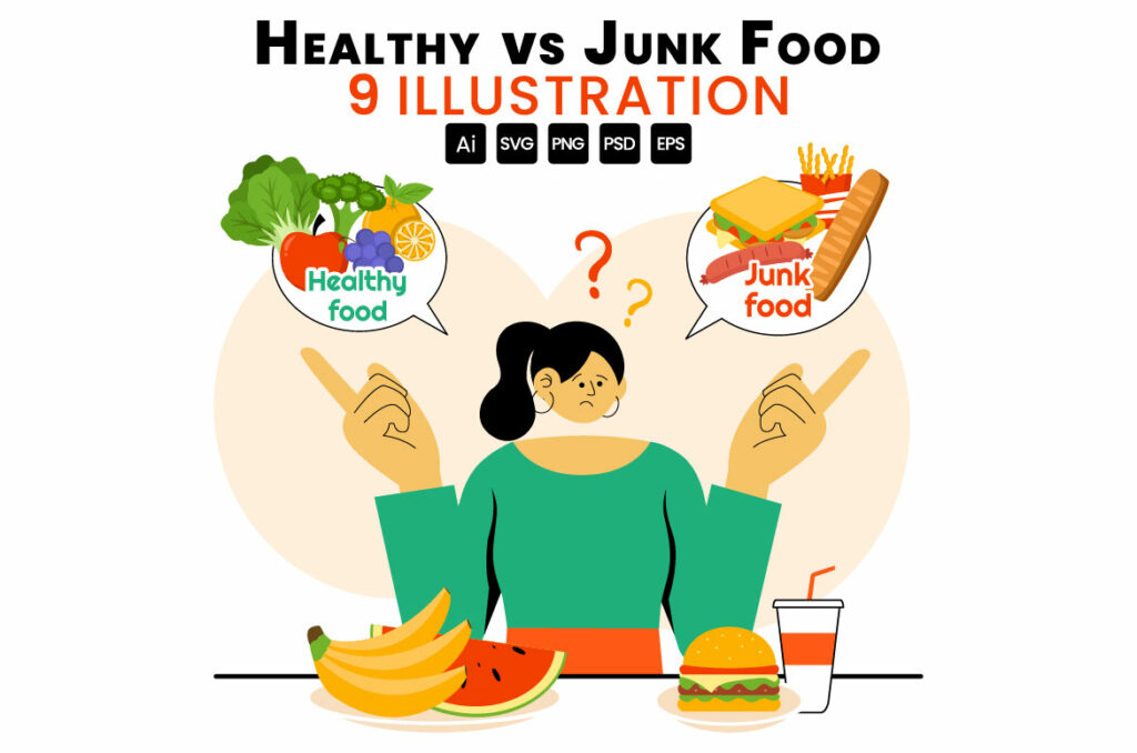 9 Healthy vs Unhealthy Food Choice Illustration - MasterBundles