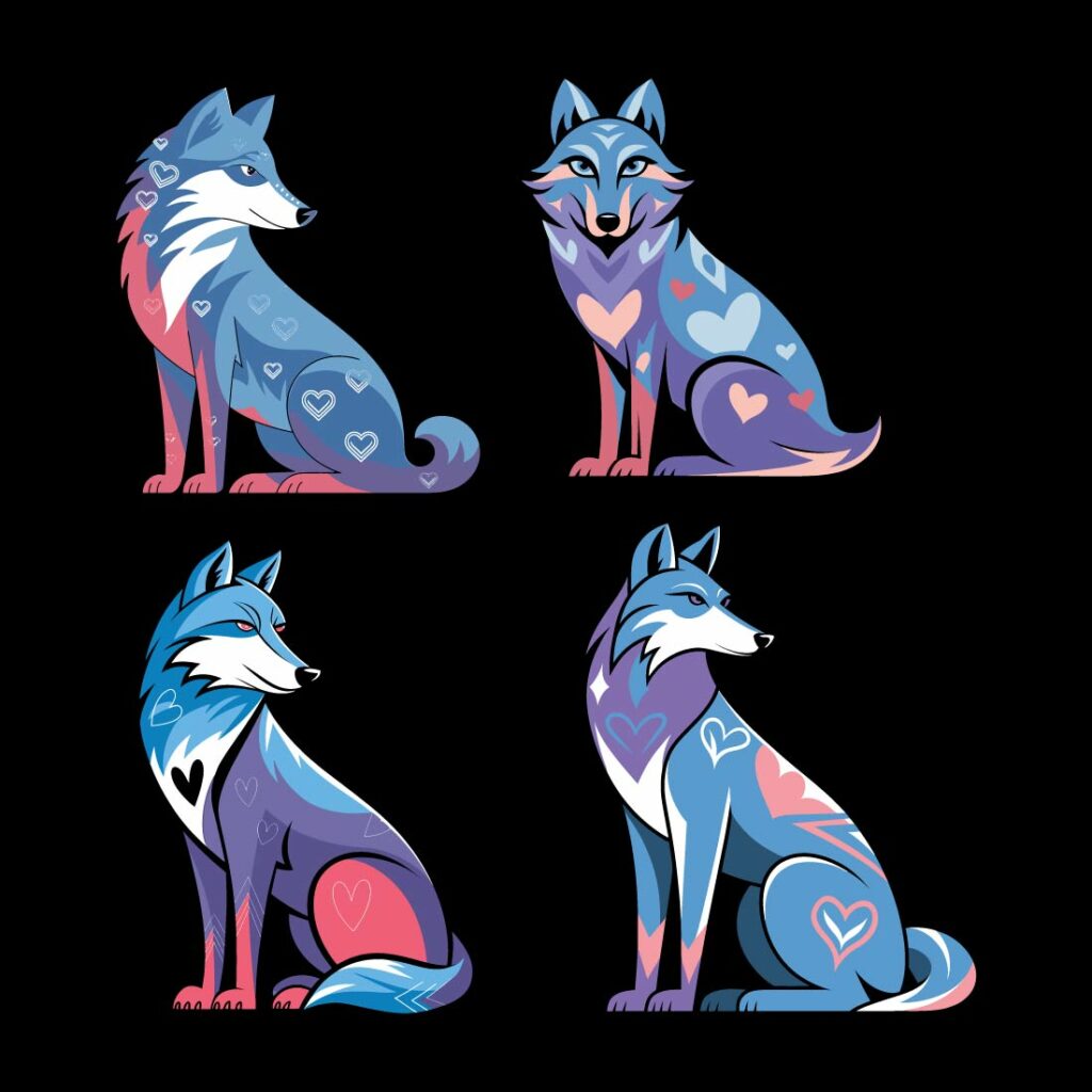 "Minimalist wolf design with geometric heart patterns Vector Bundle ...