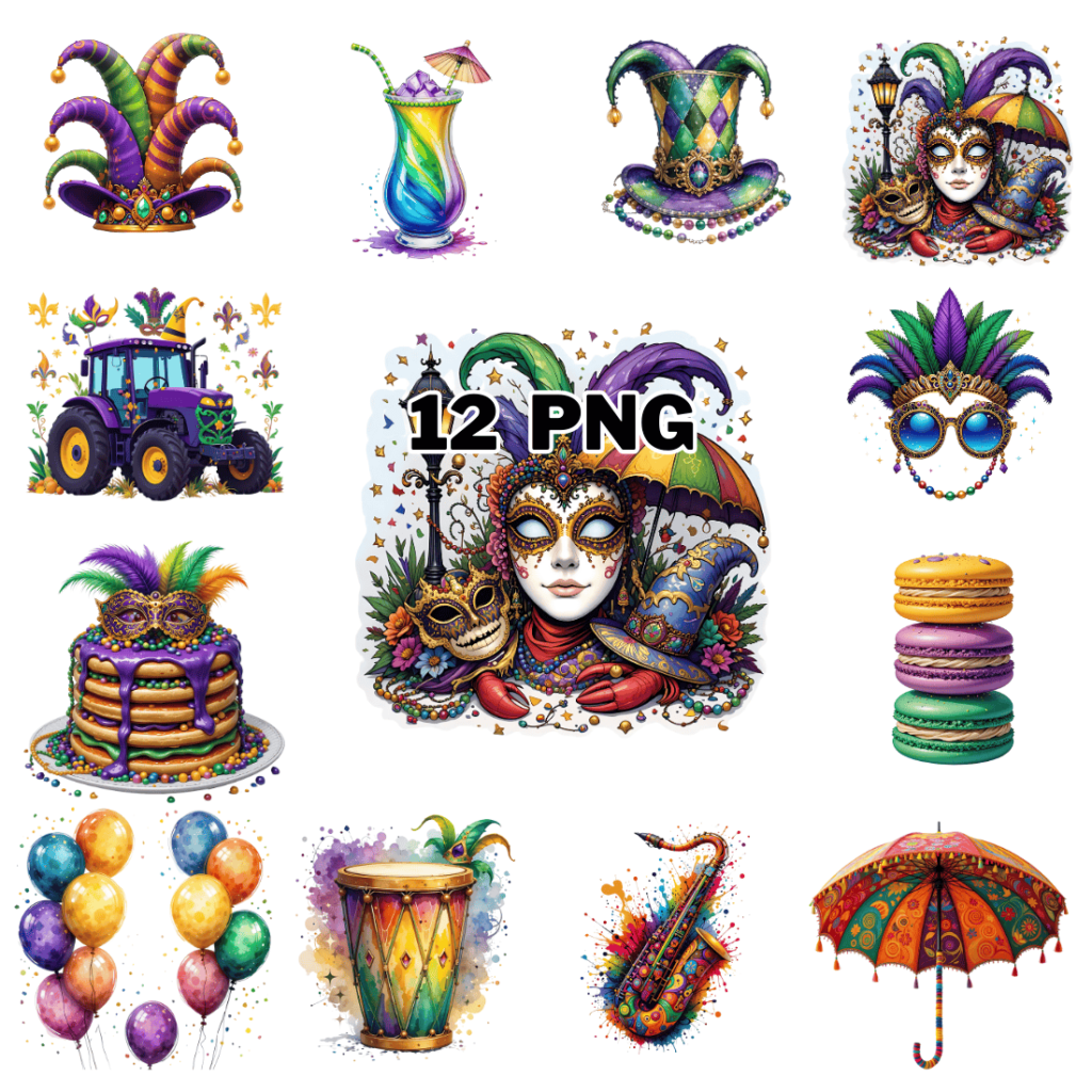 Watercolor Mardi Gras Sublimation Clipart Bundle - MasterBundles