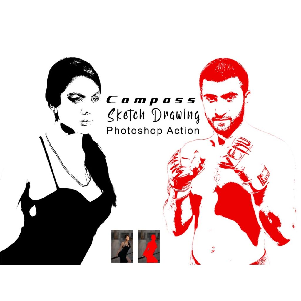 Compass Sketch Drawing Photoshop Action - MasterBundles