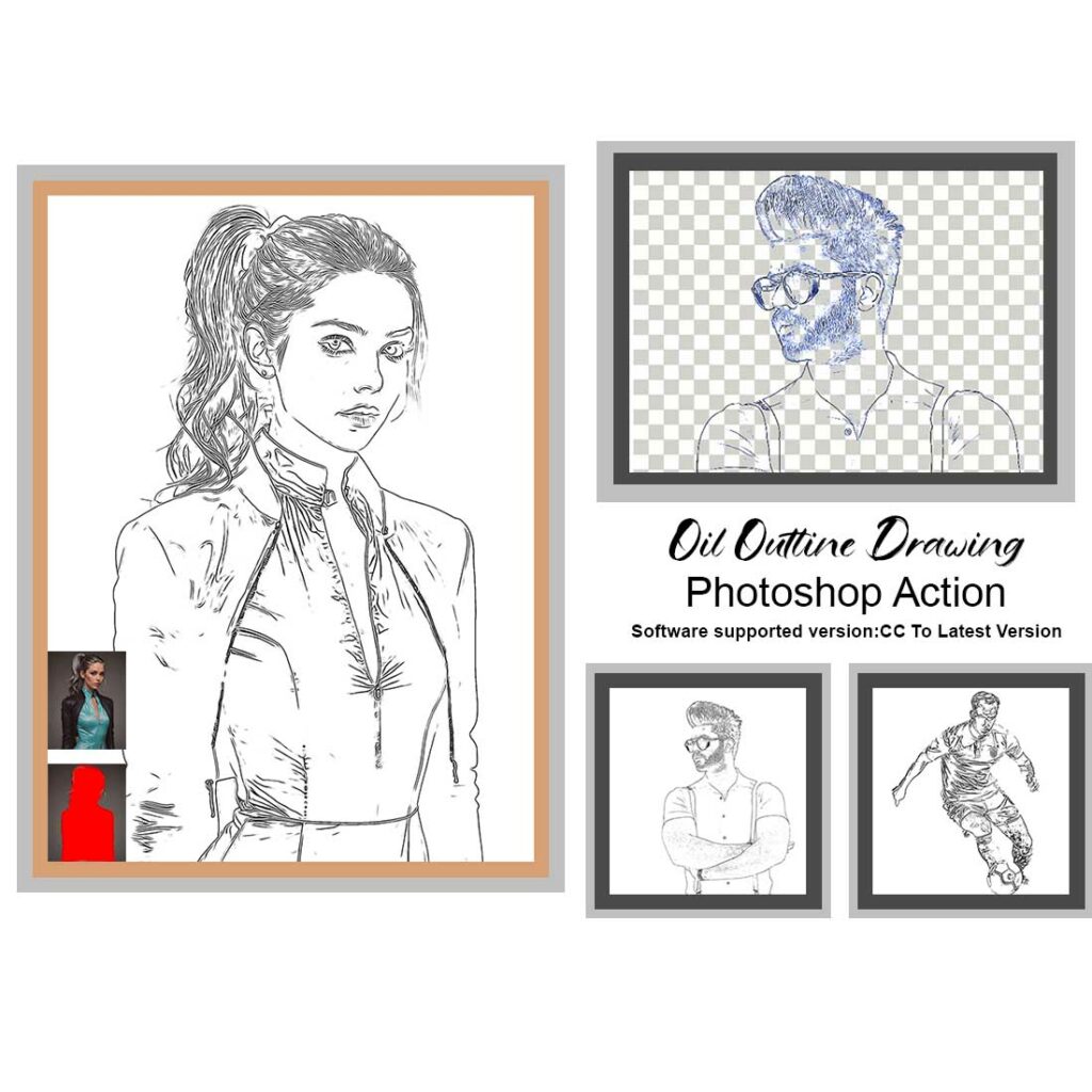 Oil Outline Drawing Photoshop Action - MasterBundles