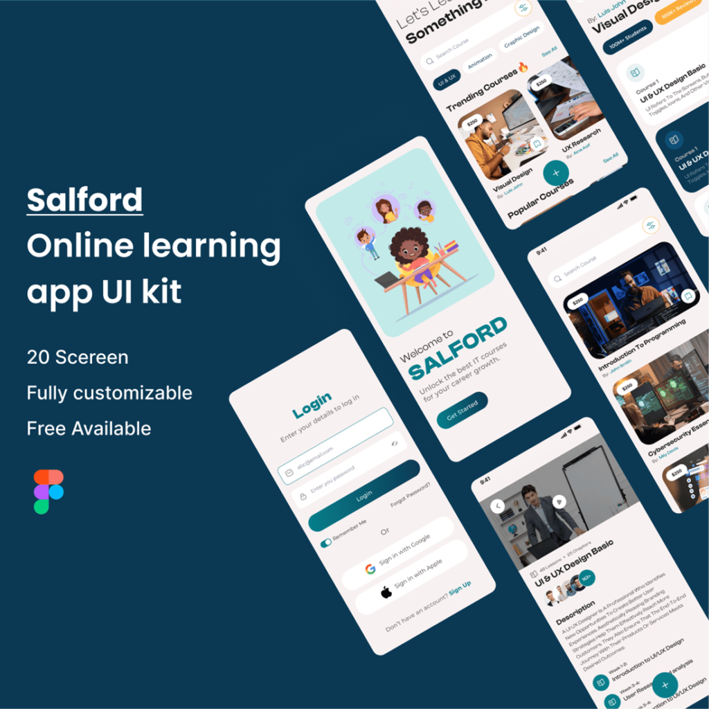 20 Screen of Online learning app UI kit Learning App | Educational App | Online Courses App ...