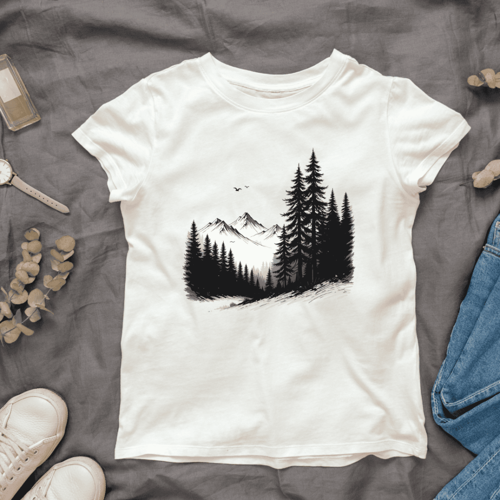 Serene Mountain and Forest T-shirt Design - MasterBundles