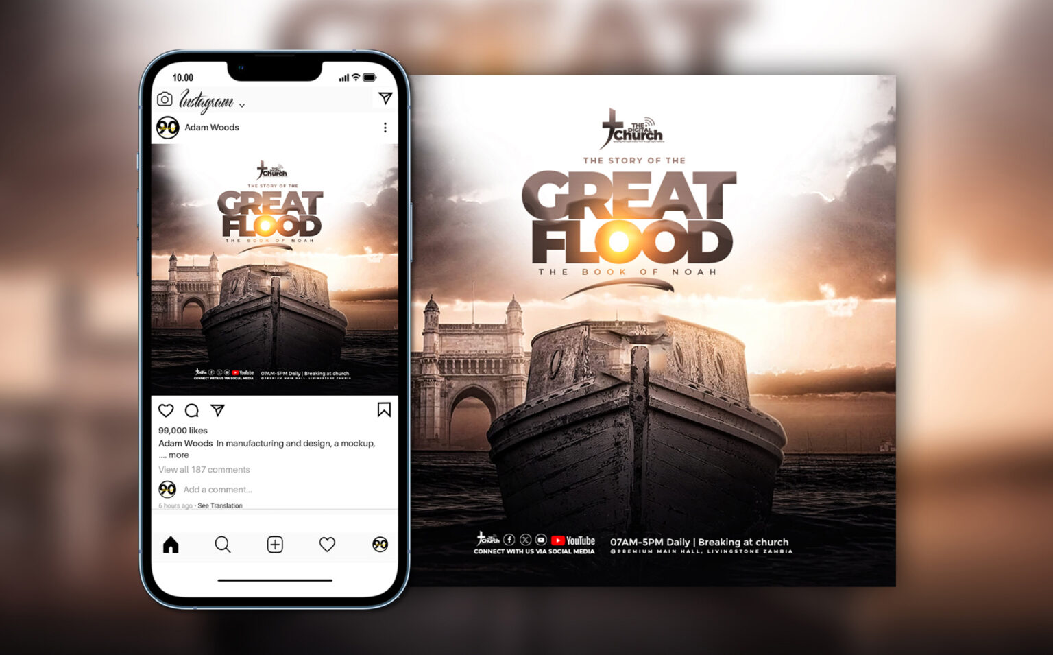 The story of the great flood church flyer template PSD - MasterBundles