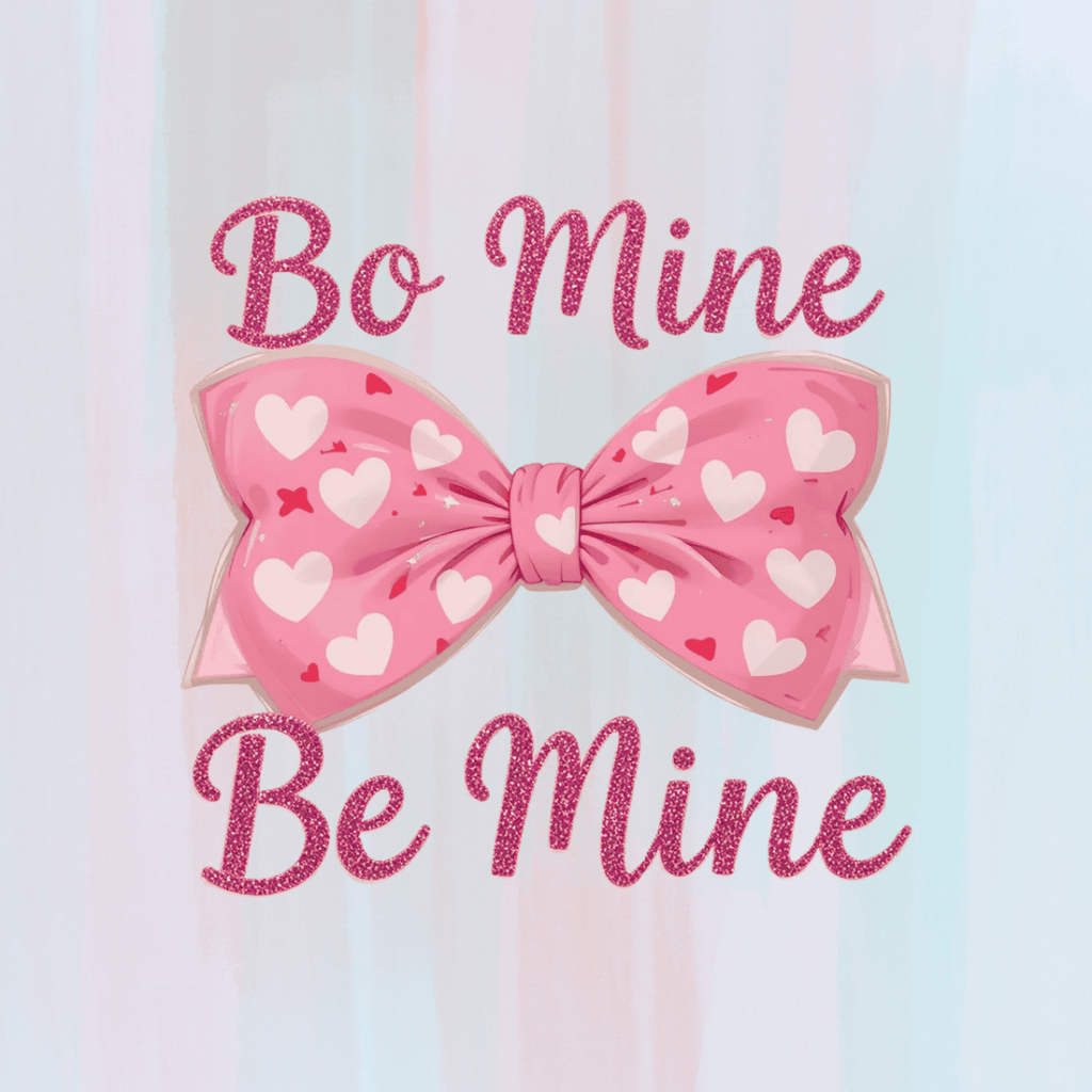 Pink Bow with White Hearts and Be Mine Text T-shirt Design - MasterBundles
