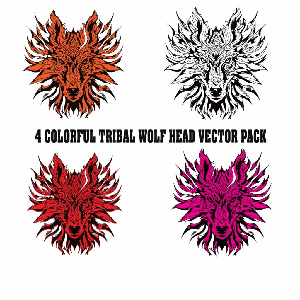Colorful Tribal Wolf Head Vector Pack - MasterBundles