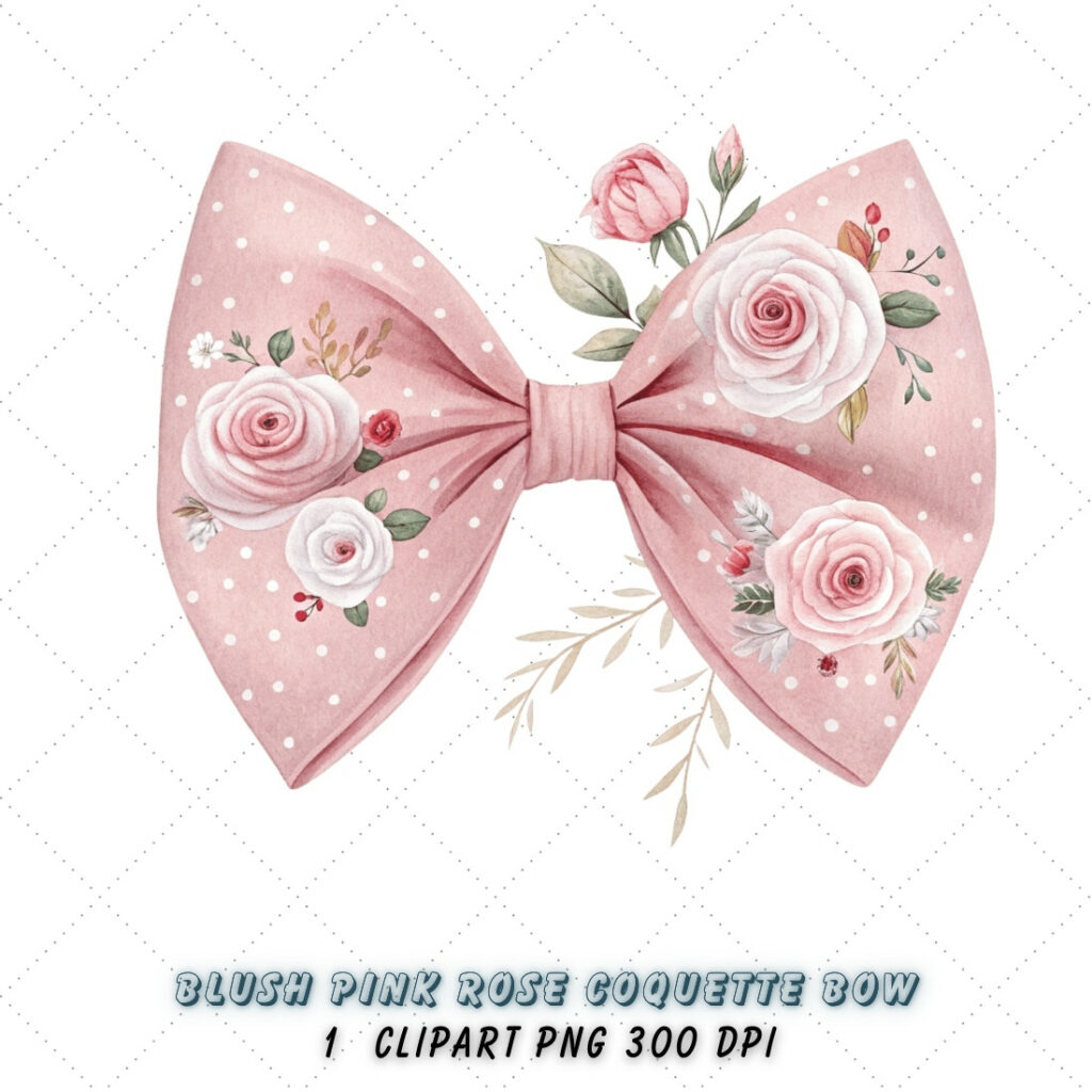 Blush Pink Rose Coquette Bow Clipart, blush pink bow, coquette bow ...