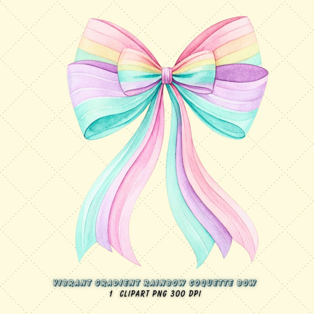 Pastel Rainbow Coquette Bow Clipart, pastel rainbow bow, soft coquette ...