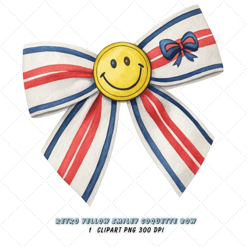 Retro Yellow Smiley Coquette Bow Clipart, retro smiley bow, yellow ...