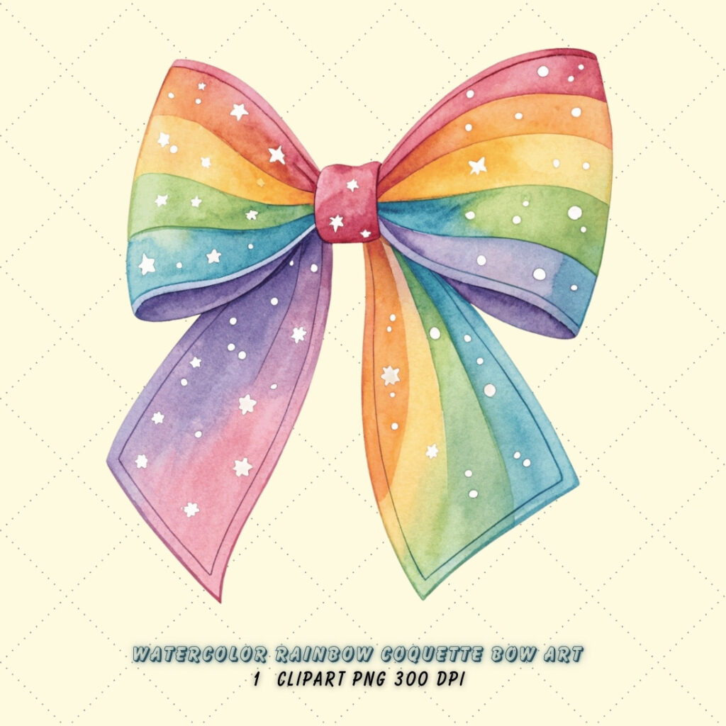Watercolor Rainbow Coquette Bow Clipart with Blended Colors, watercolor ...